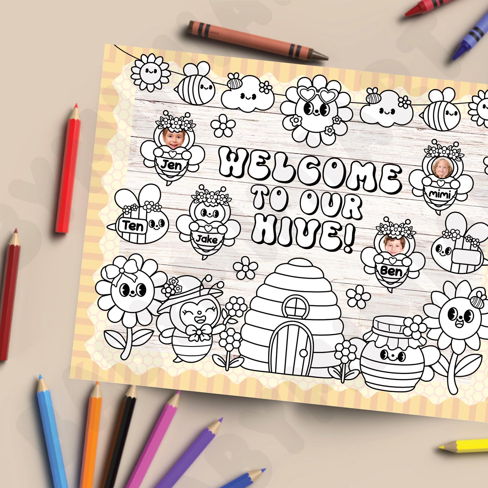 Groovy Retro Spring Bee Bulletin Board, Welcome to Our Hive, April Back ...