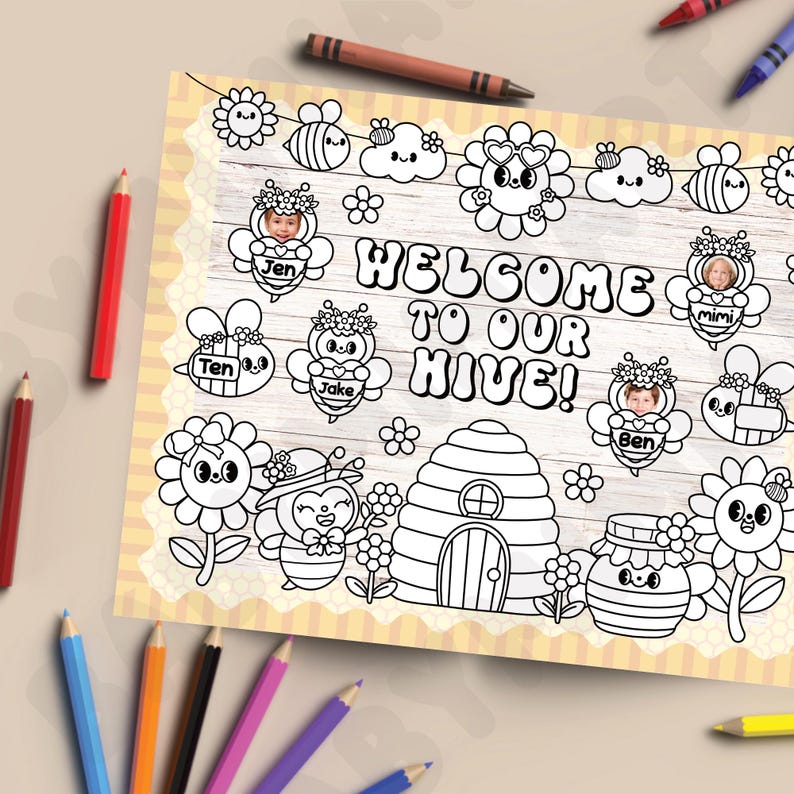 Groovy Retro Spring Bee Bulletin Board, Welcome to Our Hive, April Back ...