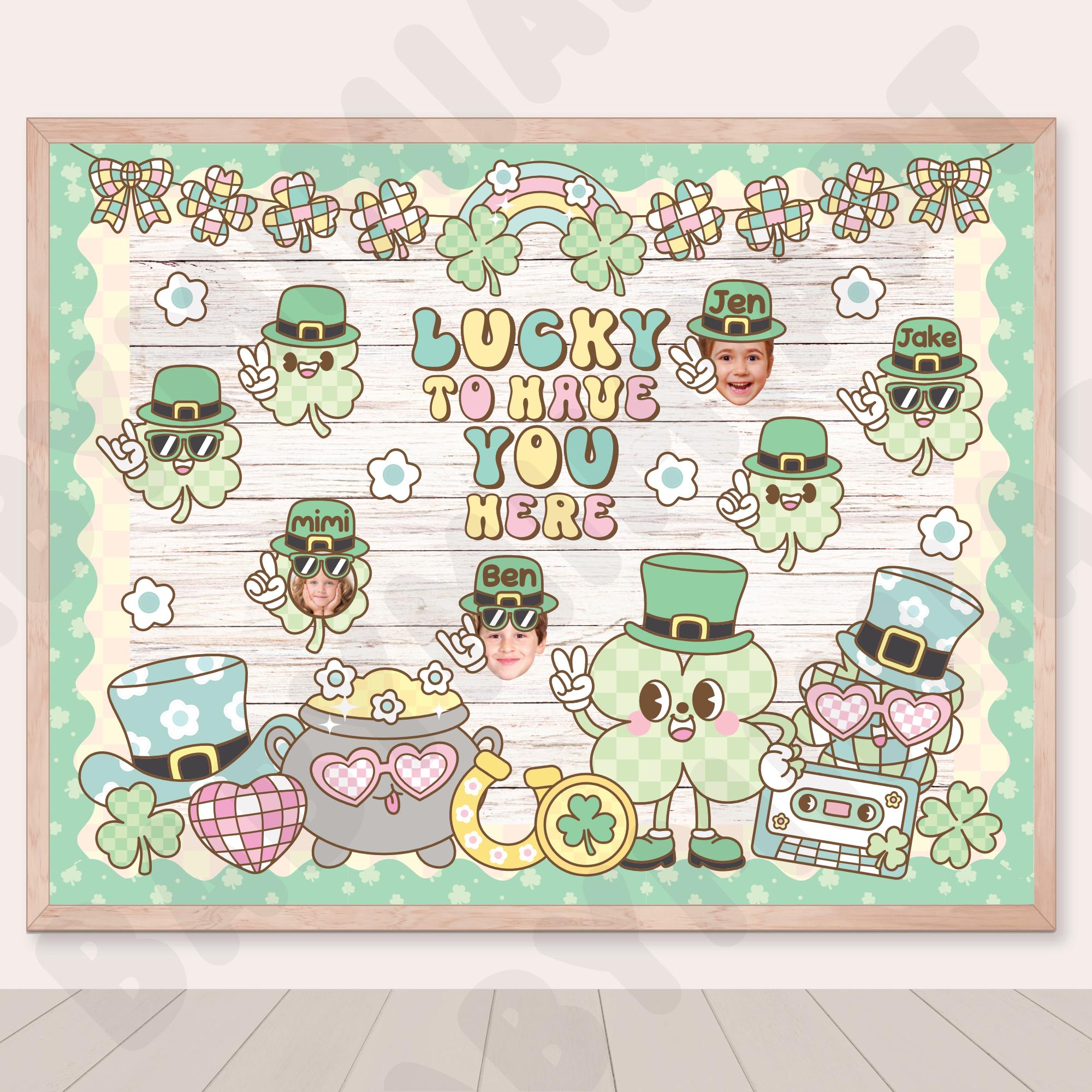 Groovy Retro St Patricks Day Bulletin Board, Retro Shamrock Clovers ...
