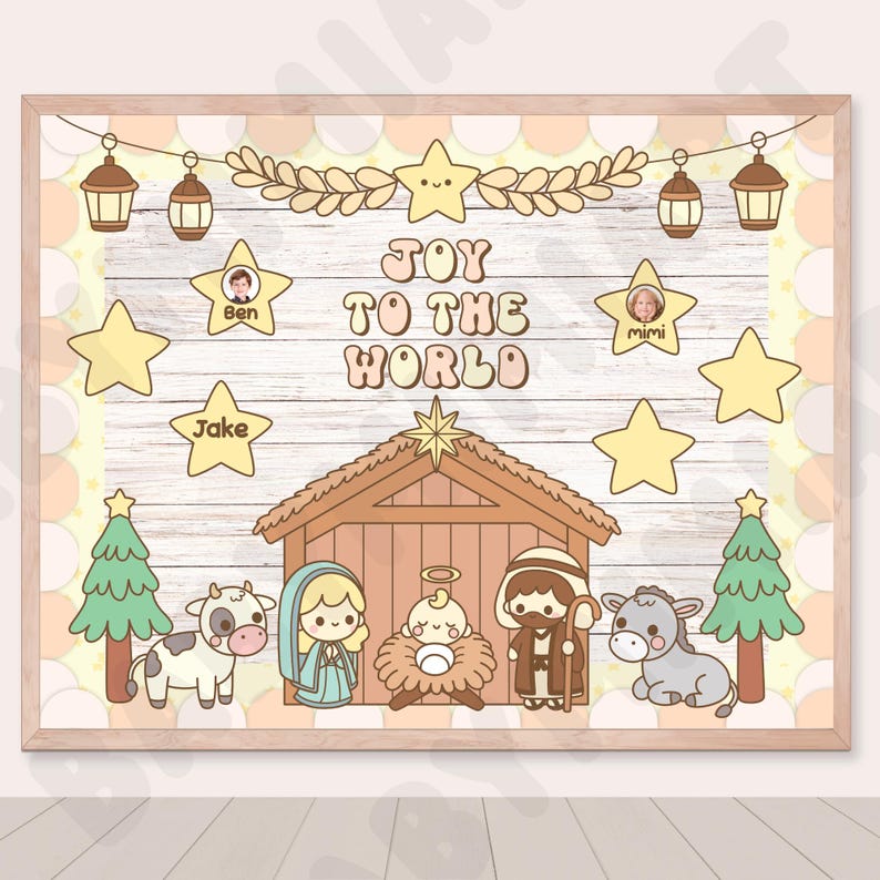 Nativity Bulletin Board, Baby Jesus Scene, Winter Christmas Door Decor ...