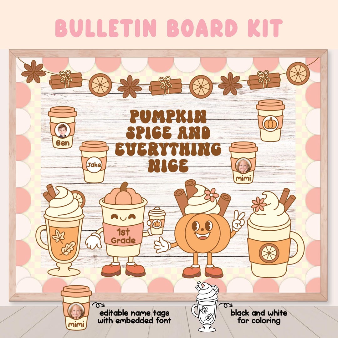 Groovy Retro Fall Autumn Bulletin Board Kit, Pumpkin Spice and ...