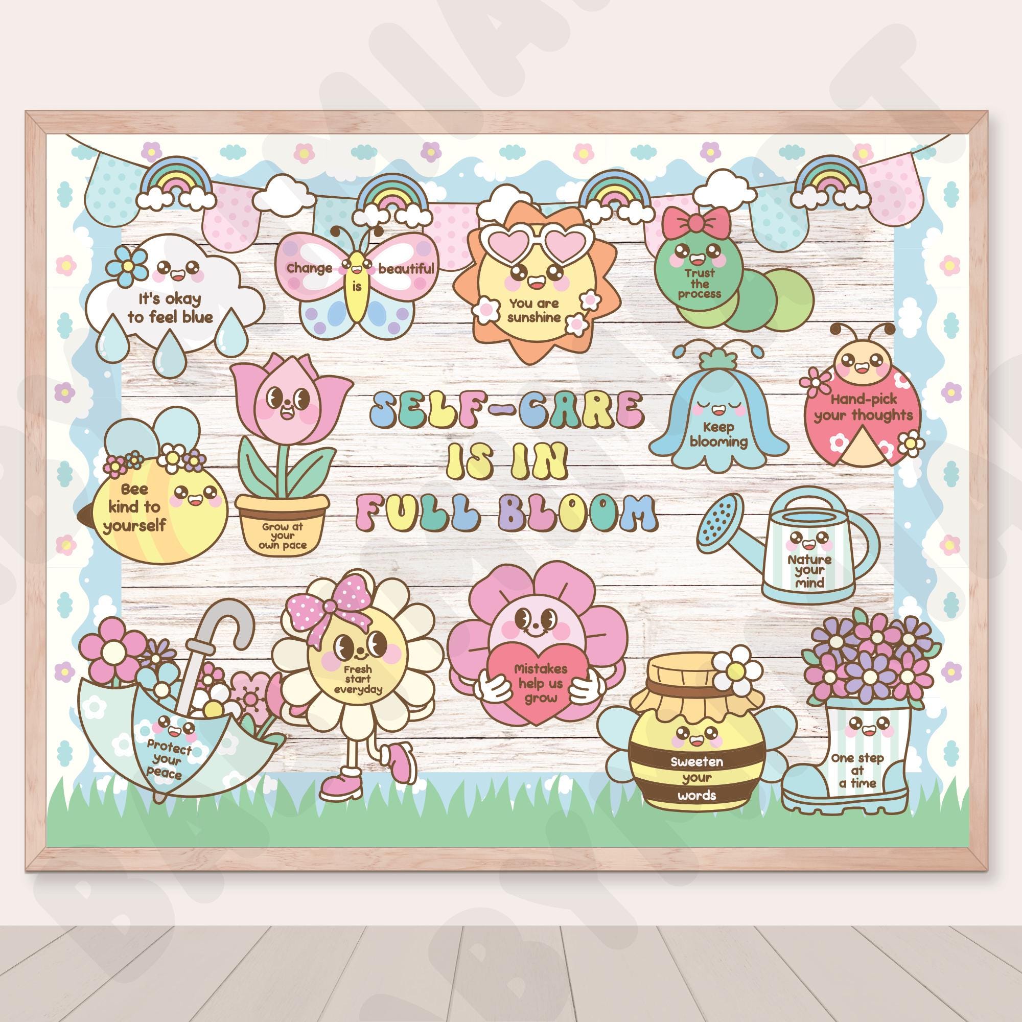 Spring Mental Health SEL Bulletin Board, April May Door Decor (editable ...