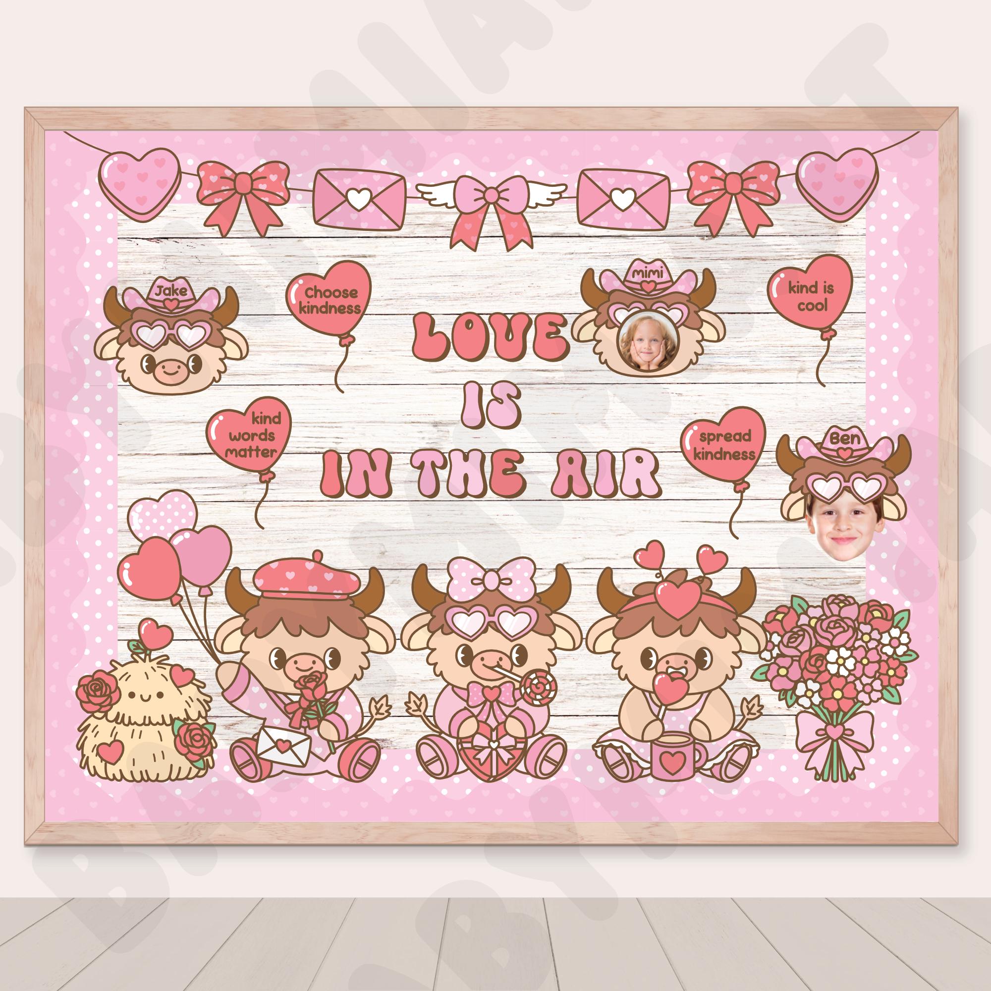 Highland Cow Valentines Day Kindness Bulletin Board Kit: February Door ...