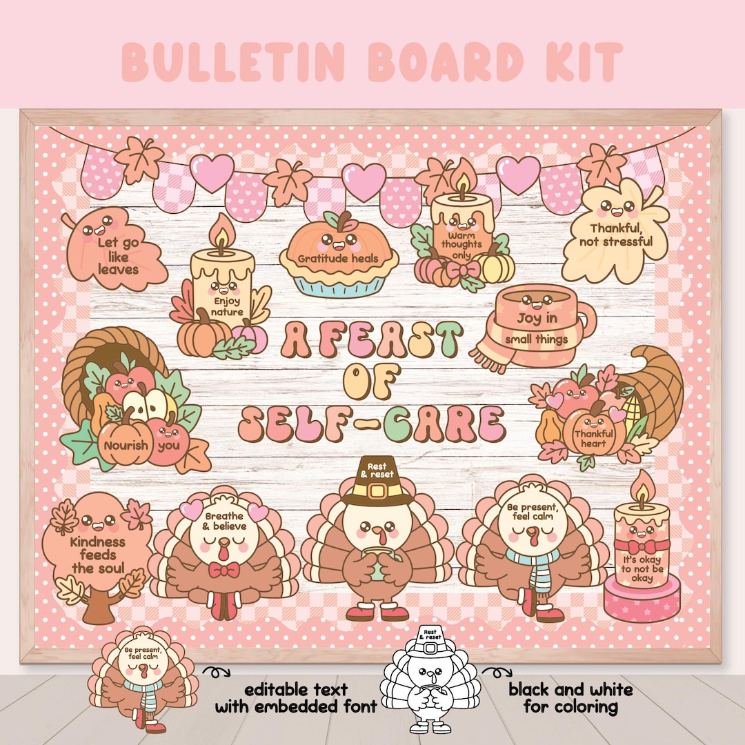 Thanksgiving Bulletin Board Kit: Mental Health Classroom Decor ...