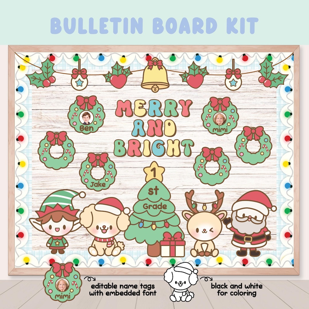 Christmas Tree Bulletin Board Kit, Merry and Bright, Happy Holidays ...
