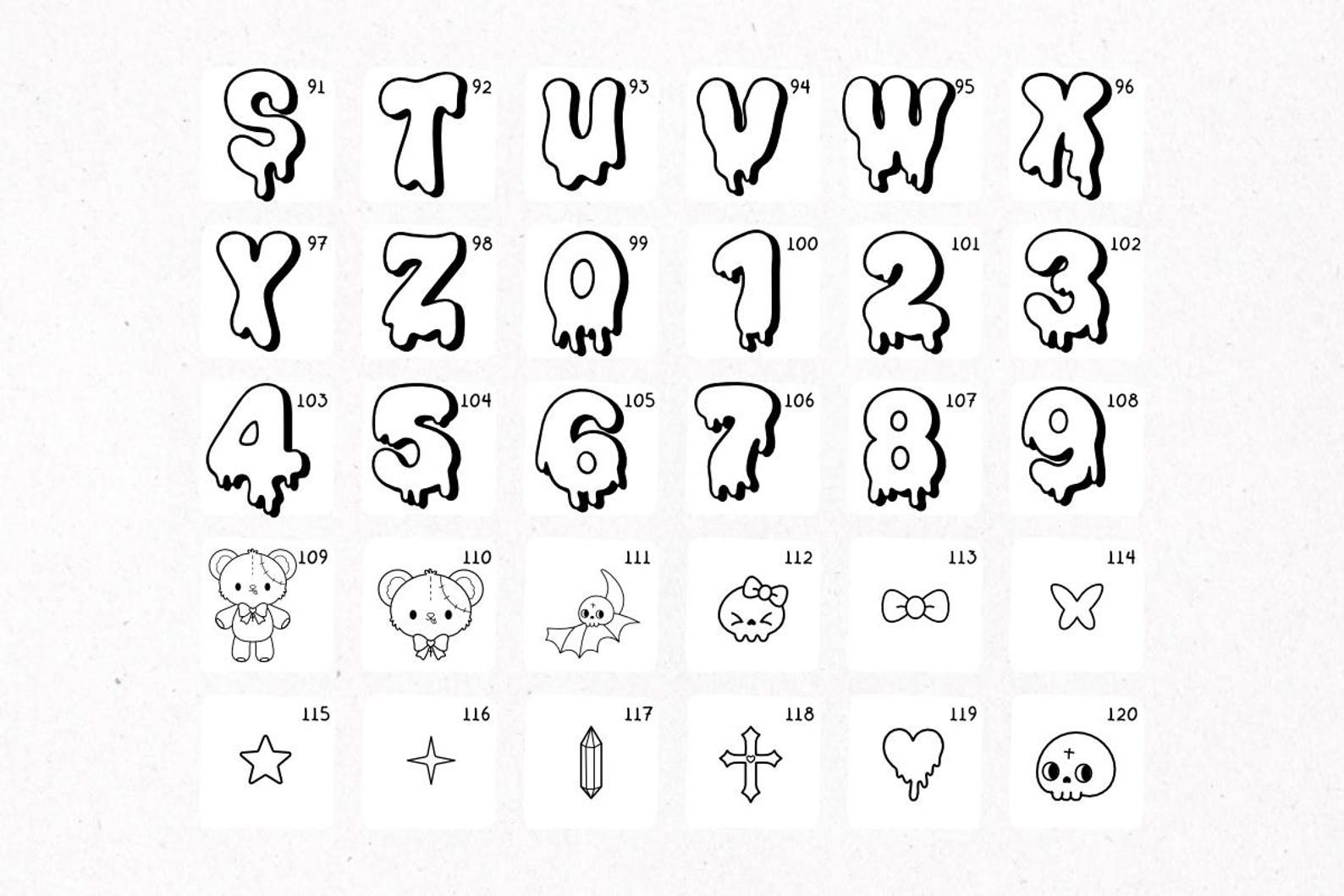 120 Creepy Kawaii Dripping Letter Procreate Stamps, Alphabet Procreate ...