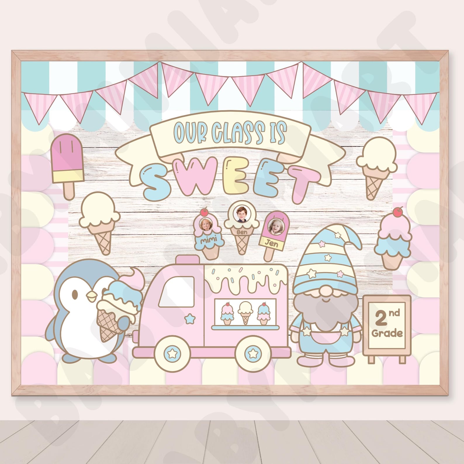 Pastel Summer Bulletin Board Kit, Kawaii Gnome Clipart, Summer Door ...