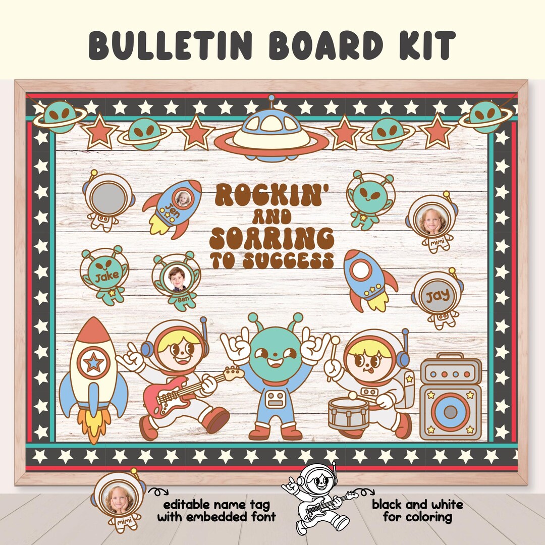 Groovy Retro Vintage School Bulletin Board Kit, Rock and Roll Space ...