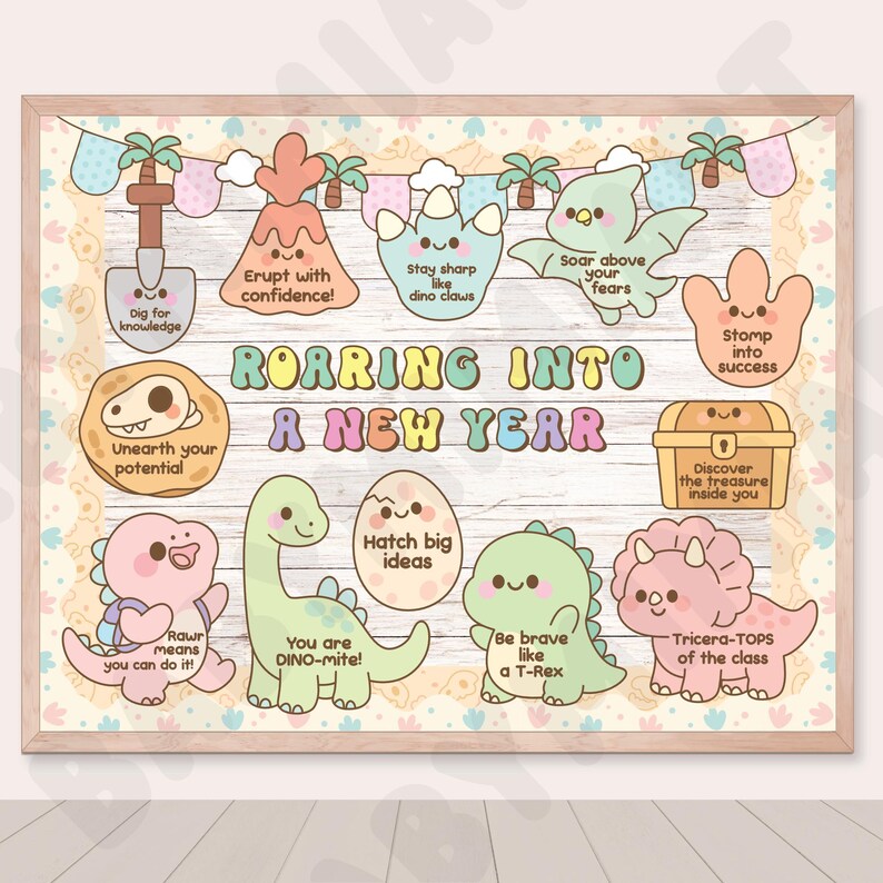 Back to School Dinosaur Bulletin Board, Motivation August Door Decor ...