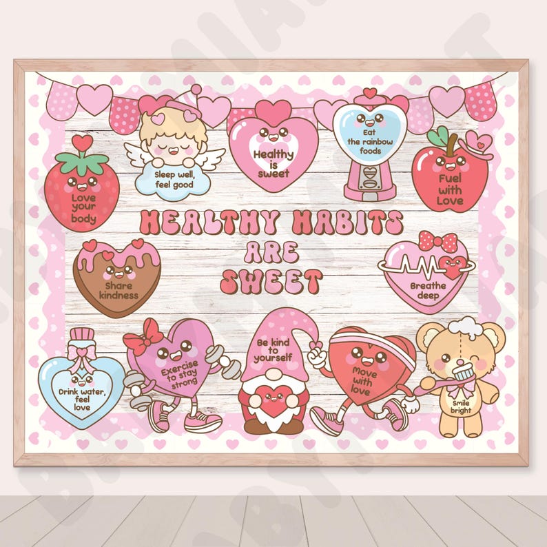 Valentines Day Healthy Habits Bulletin Board, February Door Decor ...
