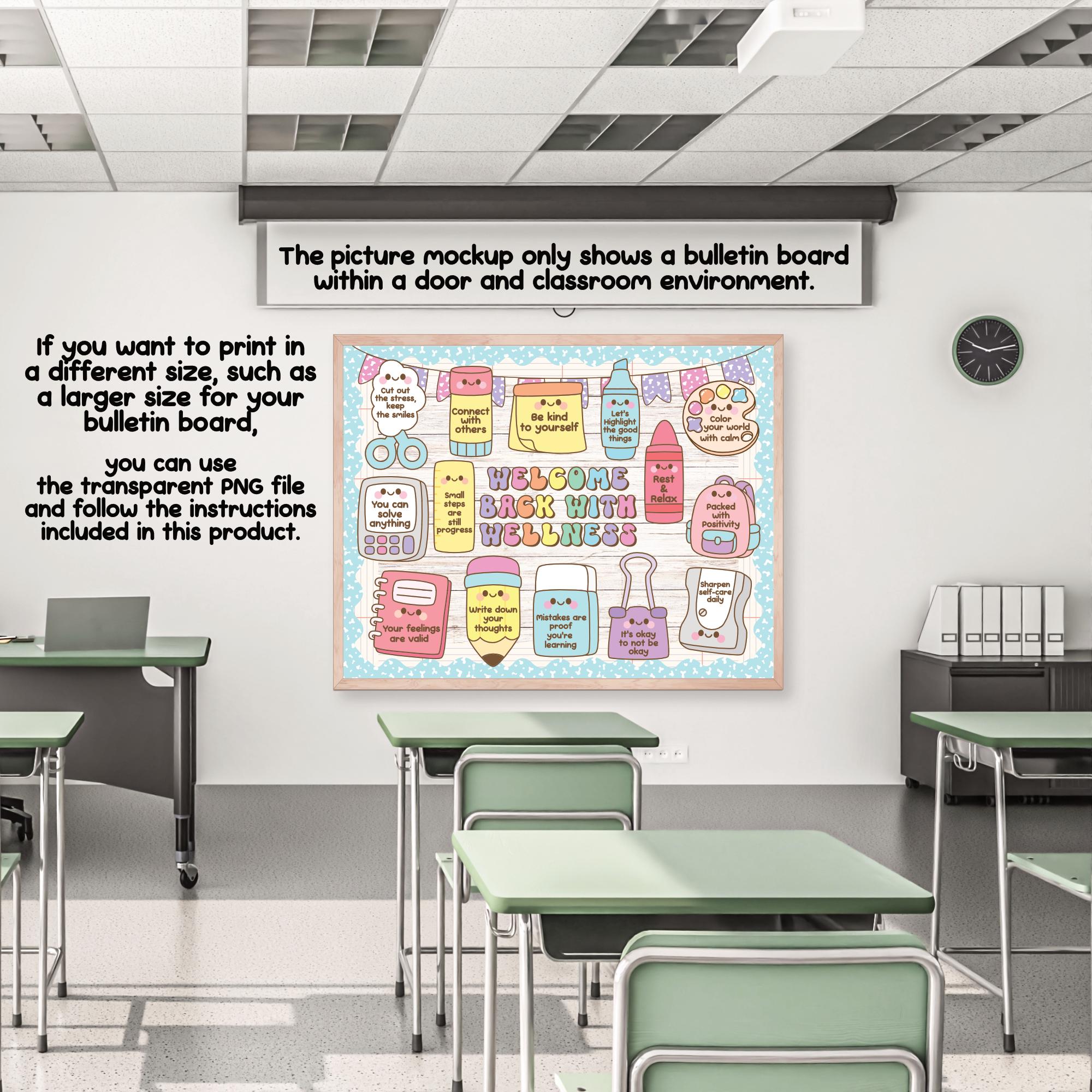 Back to School Mental Health Bulletin Board, August Wellness Door Decor ...