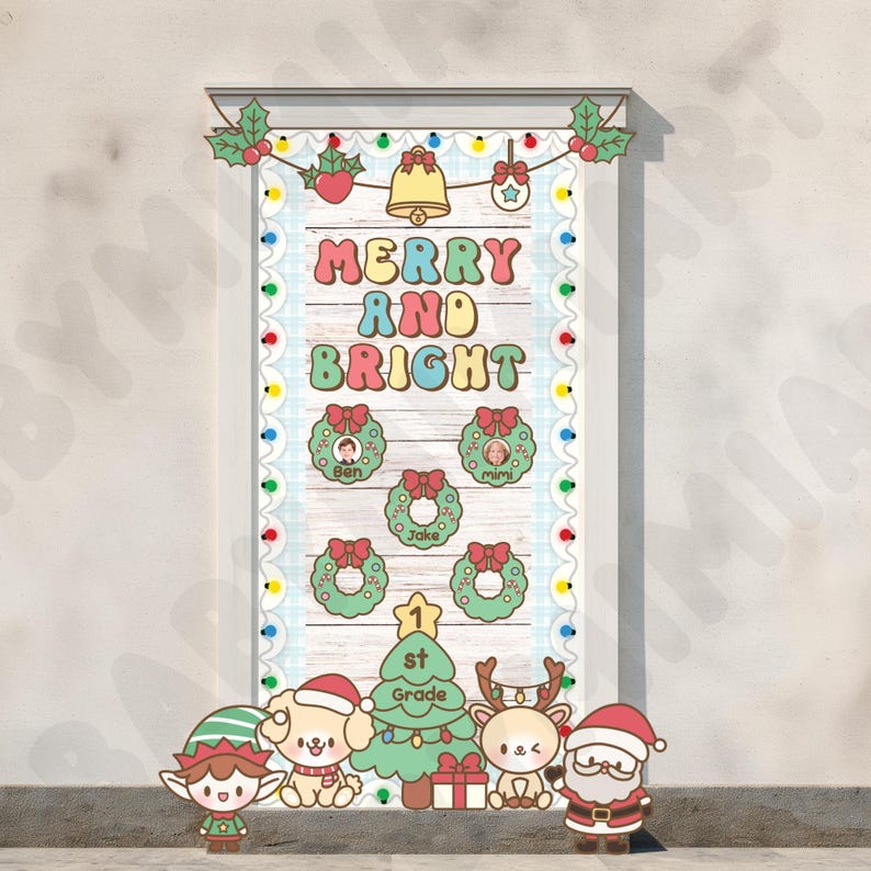 Christmas Tree Bulletin Board Kit, Merry and Bright, Happy Holidays ...