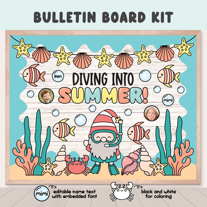 Summer Bulletin Board Kit, Ocean Craft Clipart, Summer Door Decoration ...