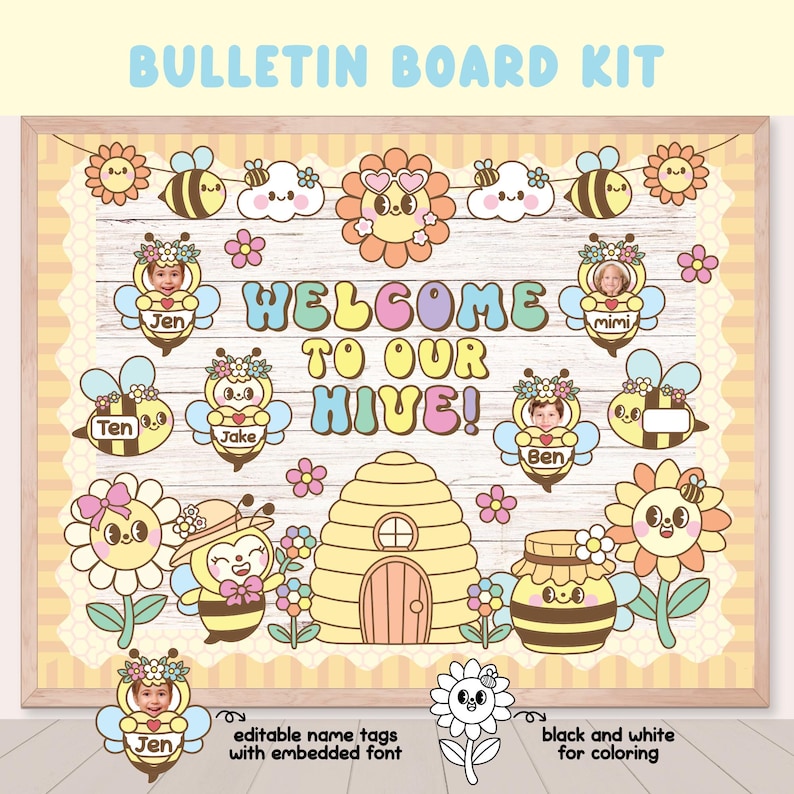 Groovy Retro Spring Bee Bulletin Board, Welcome to Our Hive, April Back ...