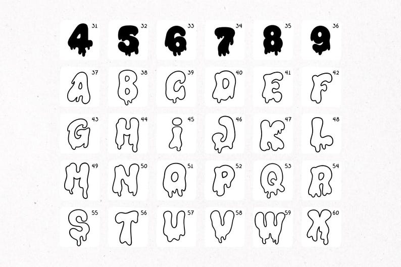 120 Creepy Kawaii Dripping Letter Procreate Stamps, Alphabet Procreate ...