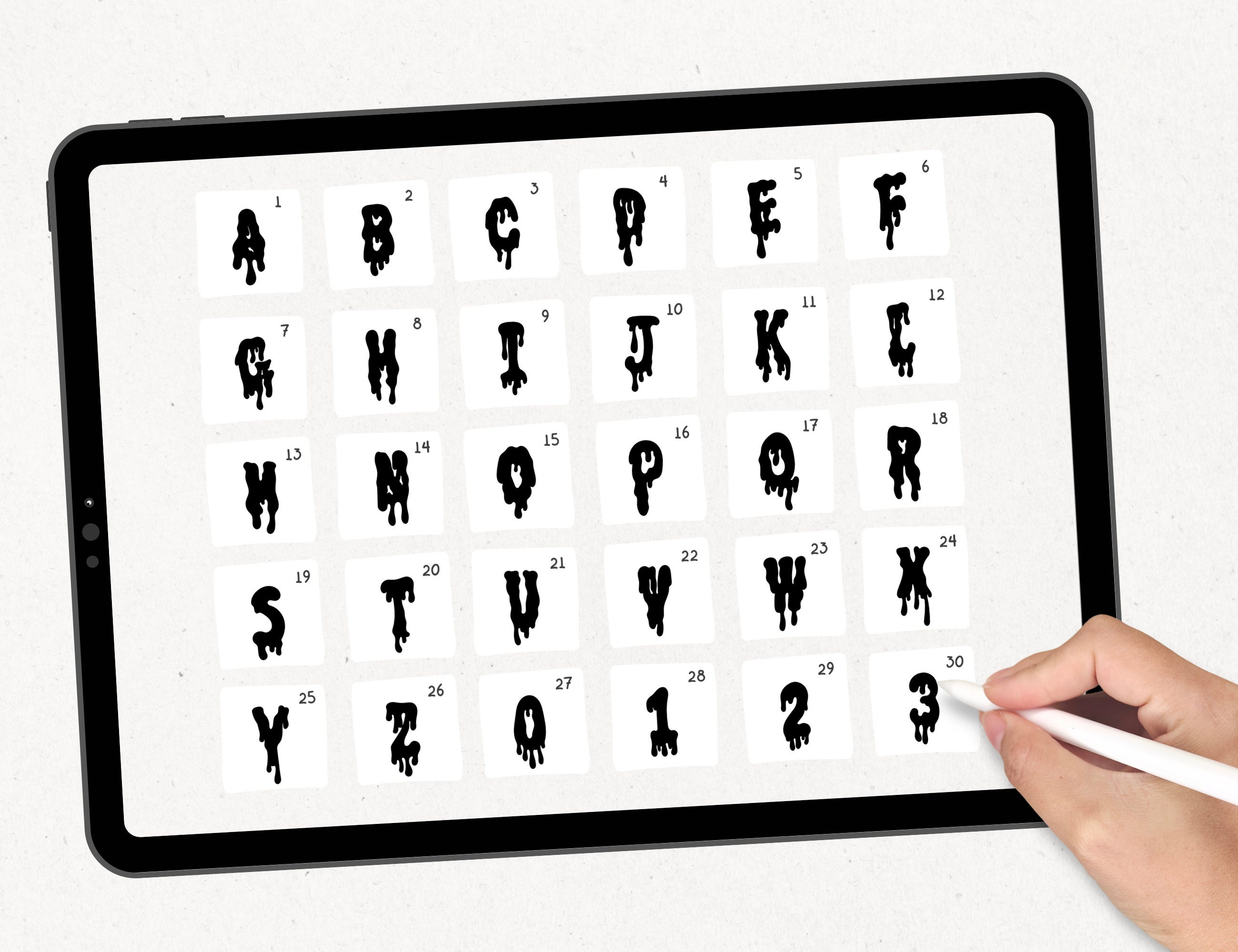80 Pastel Goth Dripping Letter Procreate Stamps, Alphabet Procreate ...