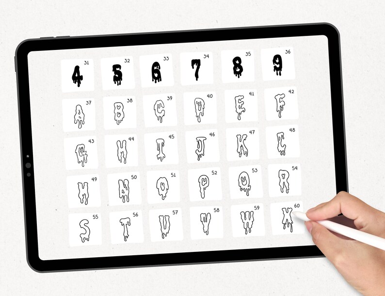 80 Pastel Goth Dripping Letter Procreate Stamps, Alphabet Procreate ...