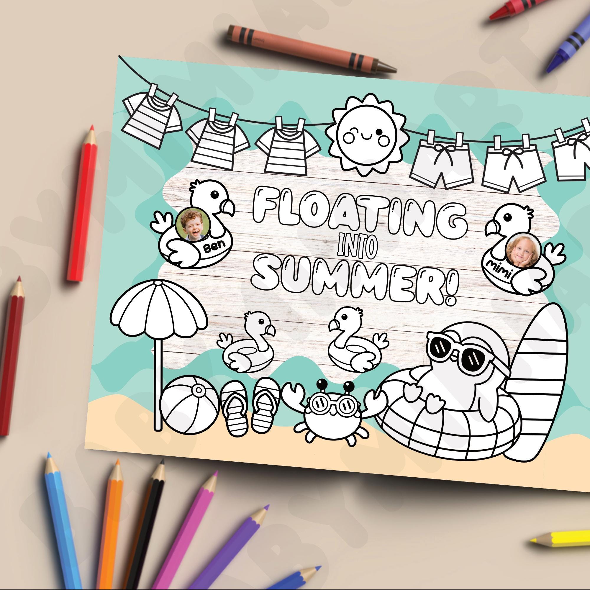 Summer Bulletin Board Kit, Ocean Beach Craft Clipart, Summer Door Decor ...