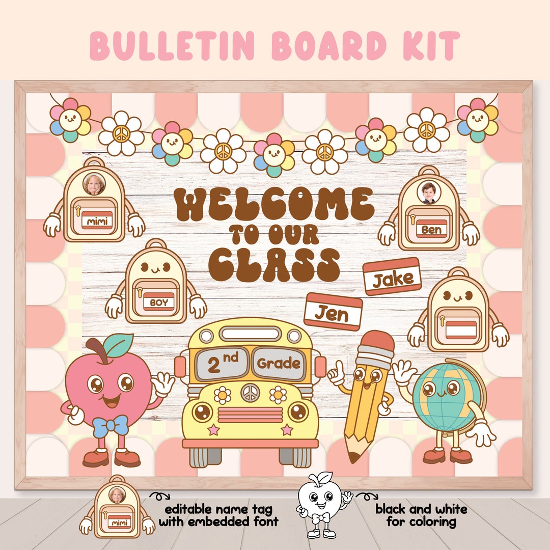 Groovy Retro School Bulletin Board Kit, Back to School Clipart, Groovy ...