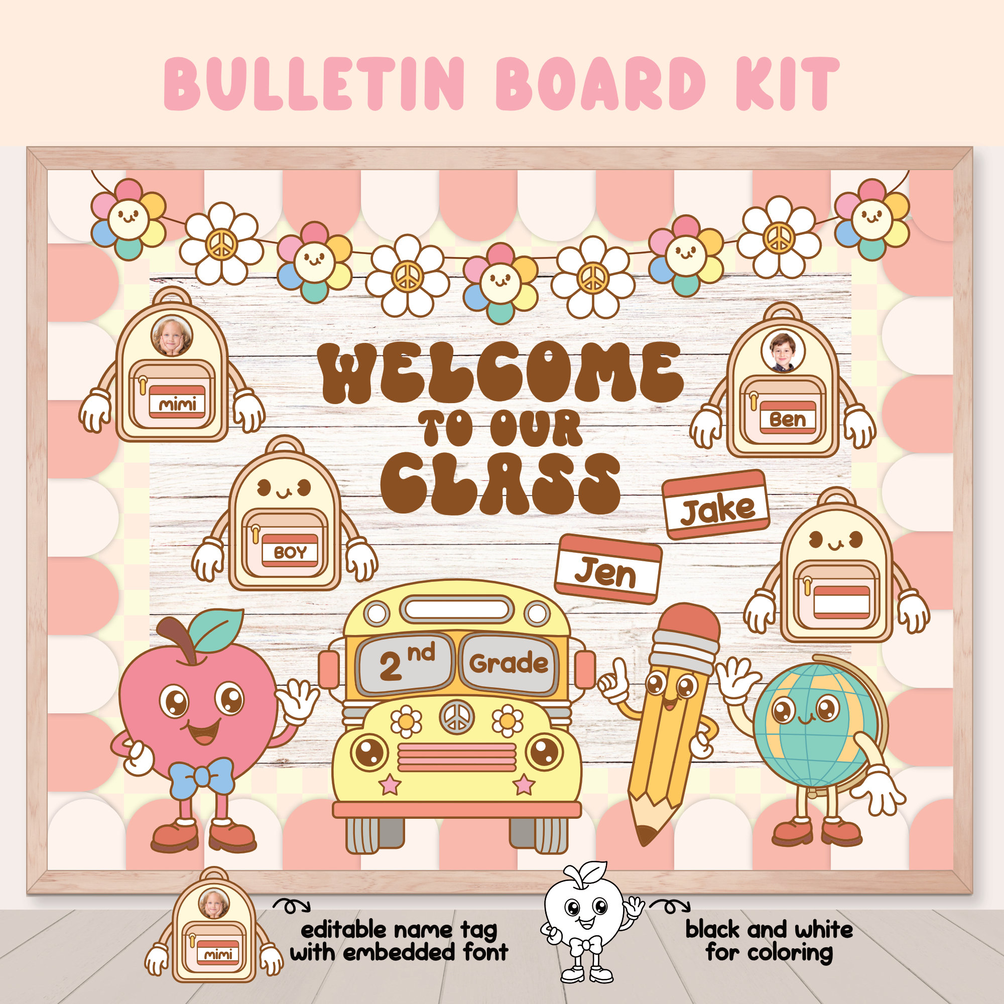 Groovy Retro School Bulletin Board Kit, Back to School Clipart, Groovy ...