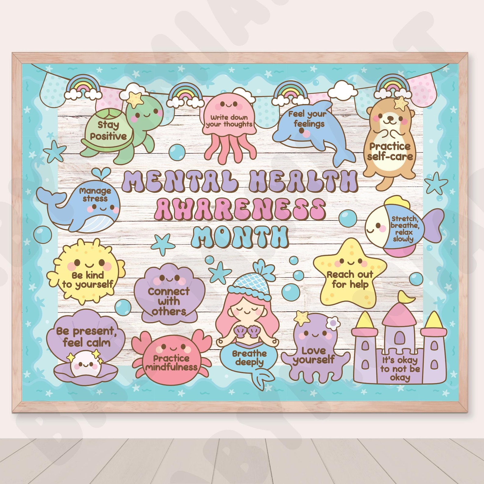 Summer Mental Health Bulletin Board, May Ocean Under the Sea Door Decor ...