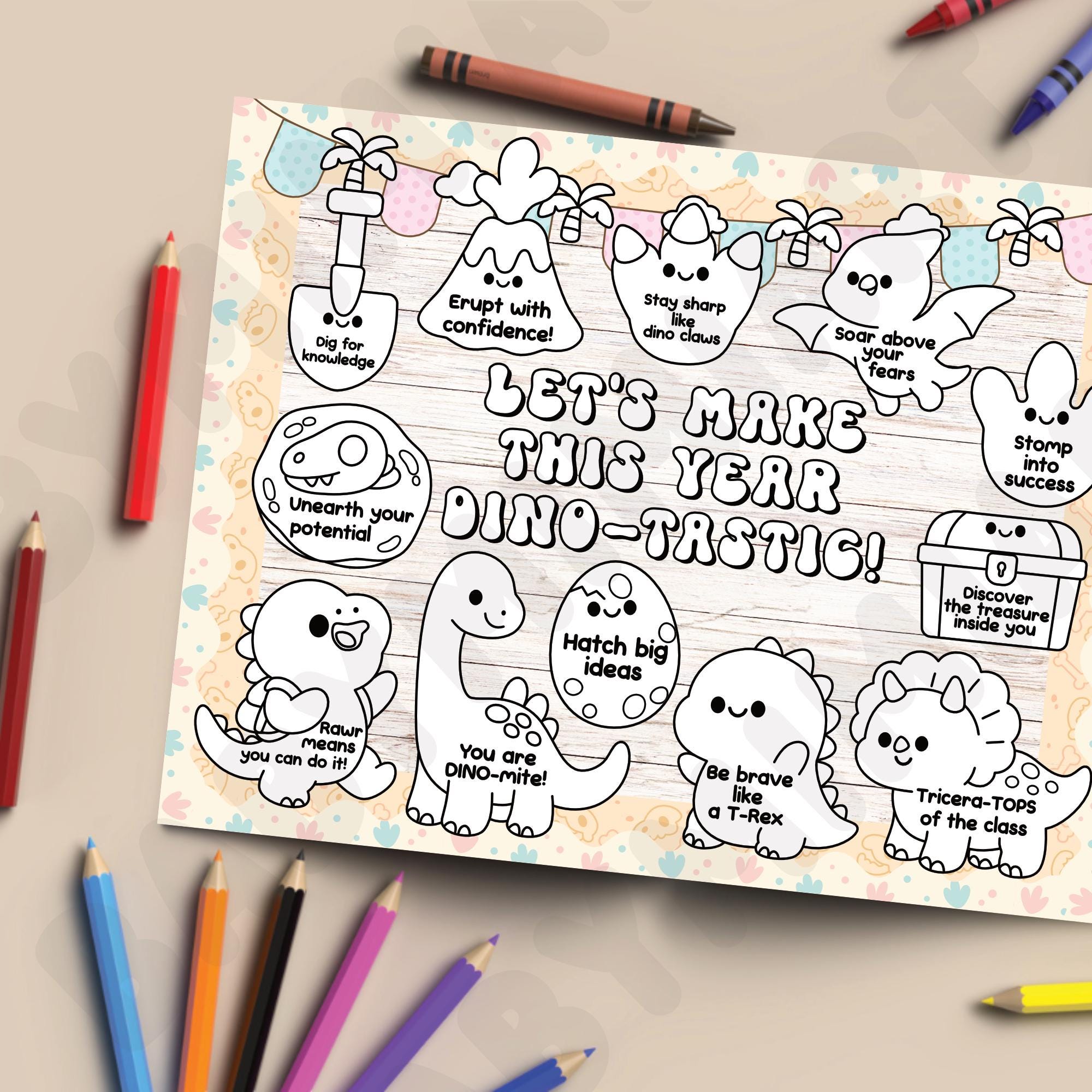 Back to School Dinosaur Bulletin Board, Motivation August Door Decor ...