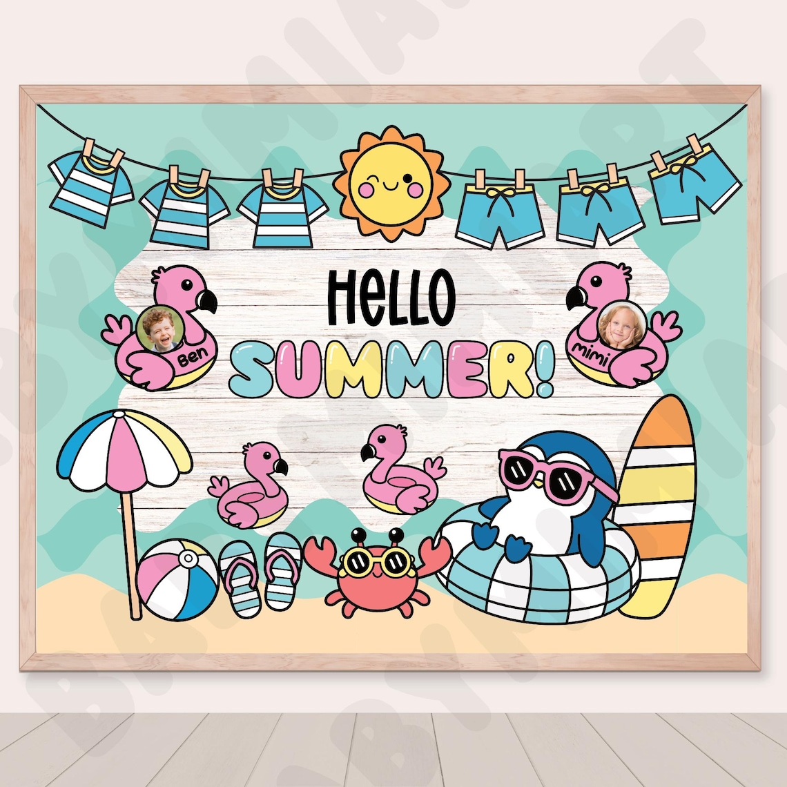 Summer Bulletin Board Kit, Ocean Beach Craft Clipart, Summer Door Decor ...