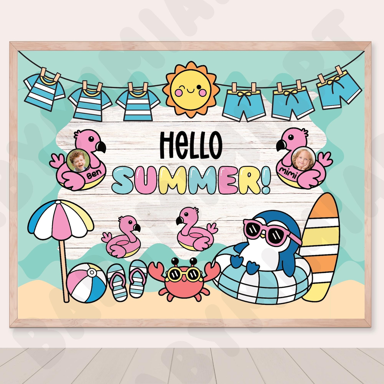 Summer Bulletin Board Kit, Ocean Beach Craft Clipart, Summer Door Decor ...