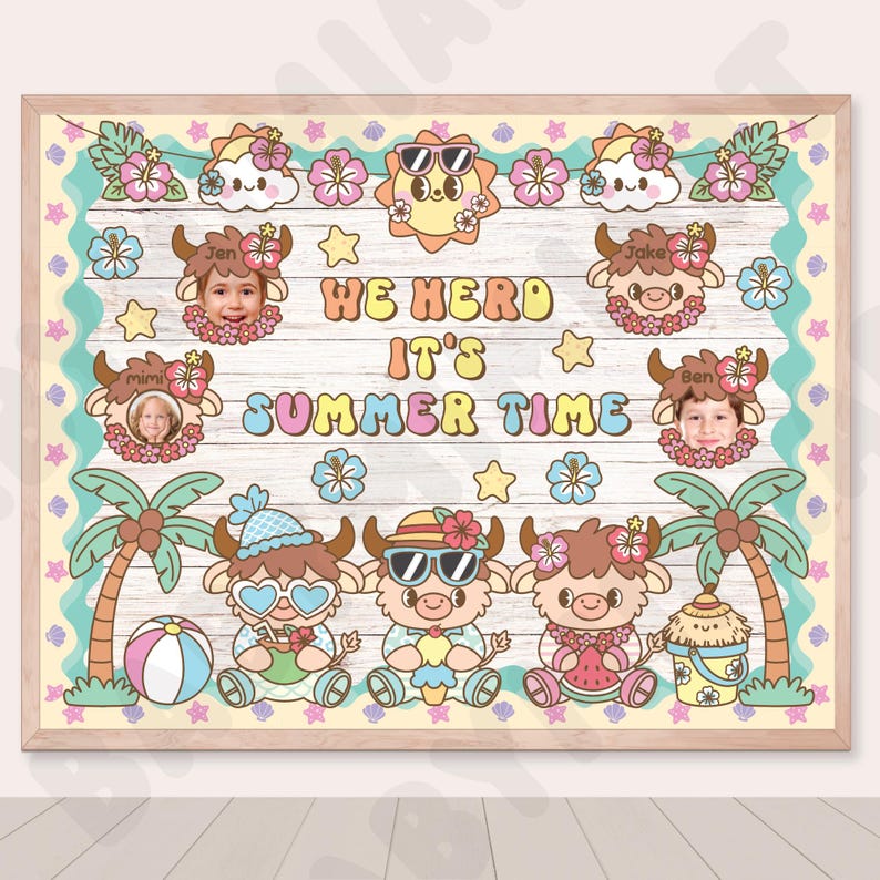 Groovy Retro Summer Bulletin Board, Summer's Here Let's Moo-ve, Summer ...