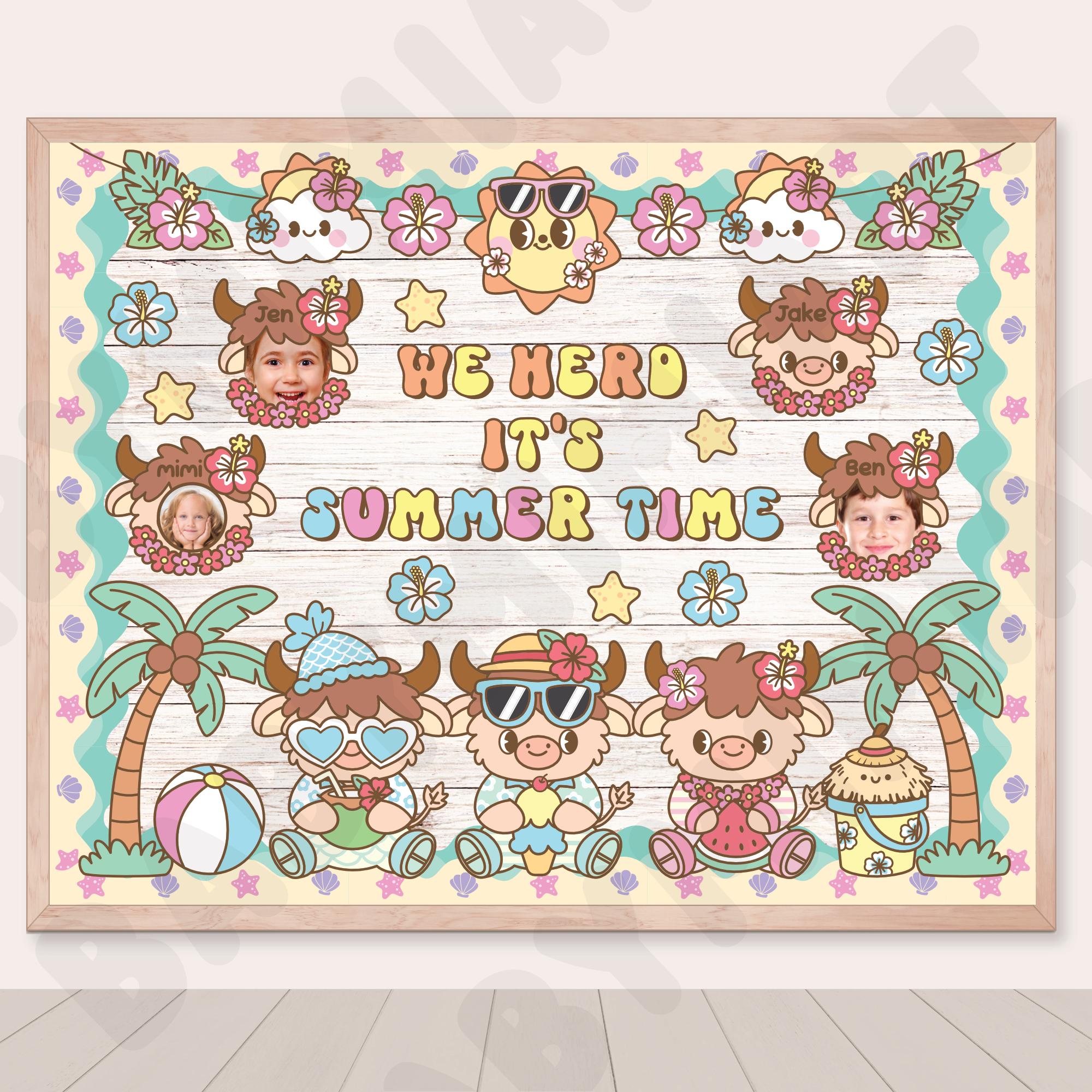 Groovy Retro Summer Bulletin Board, Summer's Here Let's Moo-ve, Summer ...