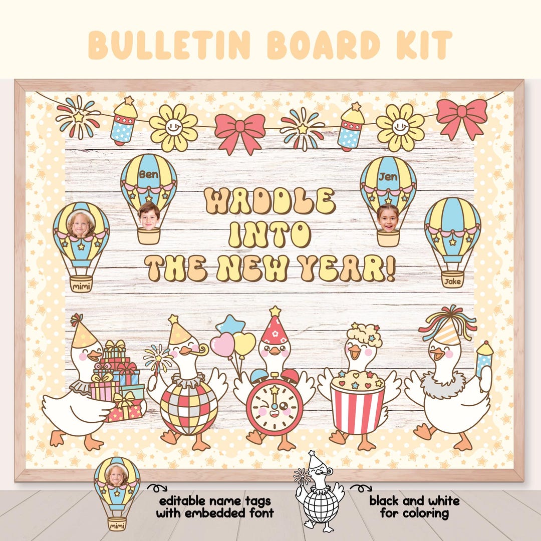Silly Goose New Year Bulletin Board Kit: December Door Decor (editable ...