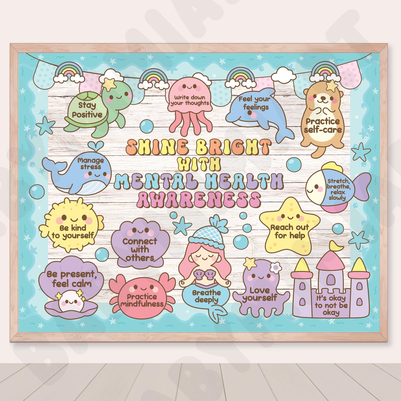 Summer Mental Health Bulletin Board, May Ocean Under the Sea Door Decor ...