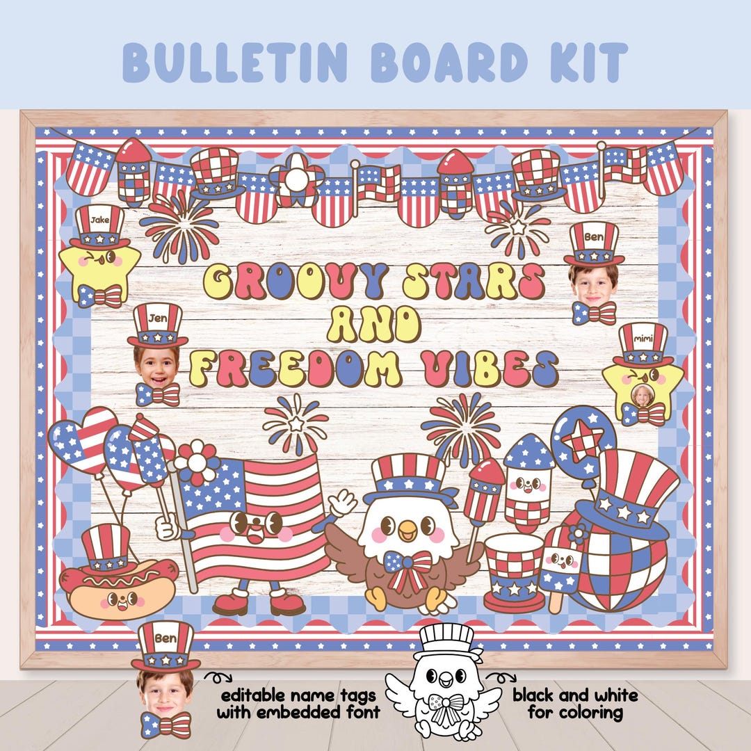 Groovy Retro 4th of July Bulletin Board, Summer Patriotic Disco Ball ...