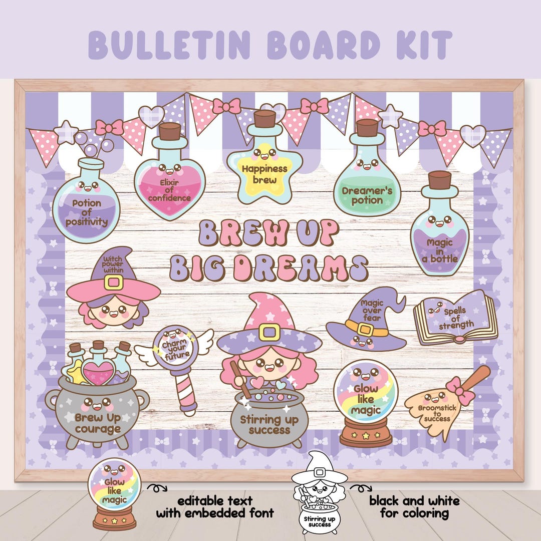 Halloween Bulletin Board Kit: Pastel Witch Potion Decor (editable Text ...