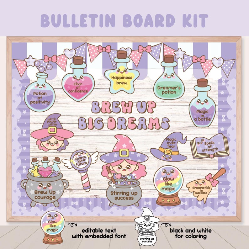 Halloween Bulletin Board Kit: Pastel Witch Potion Decor (editable Text ...