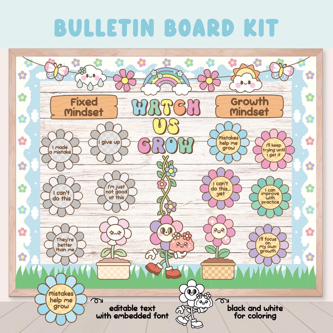 Growth Mindset Bulletin Board, Garden Watch Us Grow, Groovy Retro ...