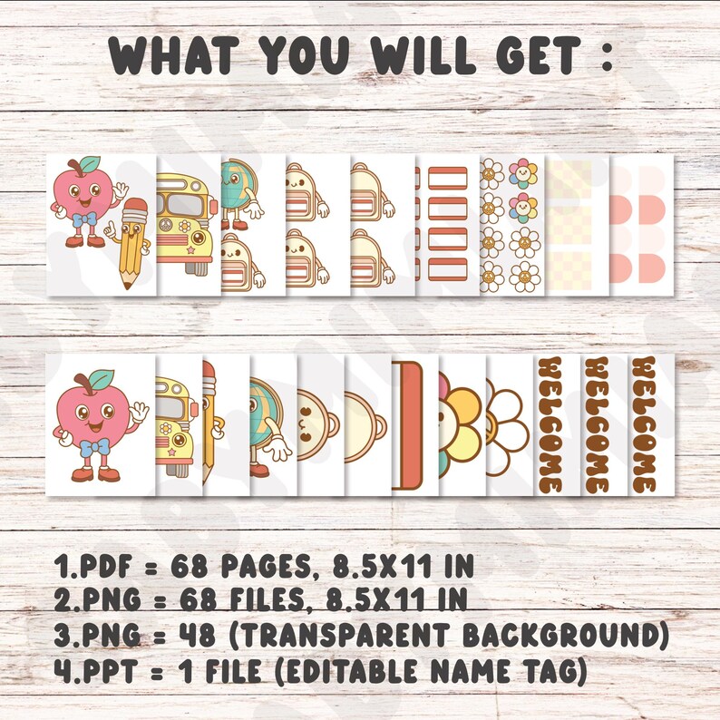 Groovy Retro School Bulletin Board Kit, Back to School Clipart, Groovy ...