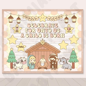 Nativity Bulletin Board, Baby Jesus Scene, Winter Christmas Door Decor ...