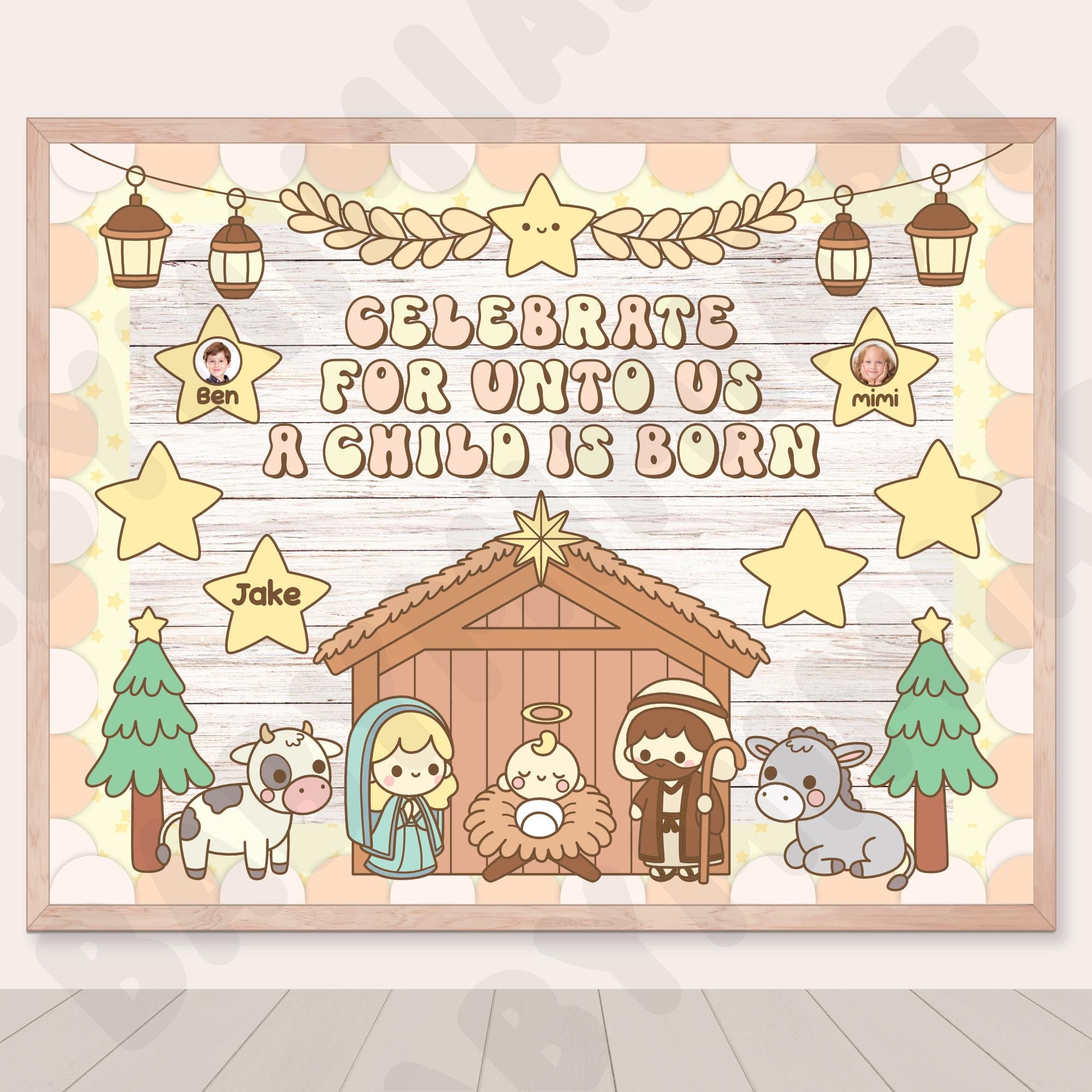 Nativity Bulletin Board, Baby Jesus Scene, Winter Christmas Door Decor ...