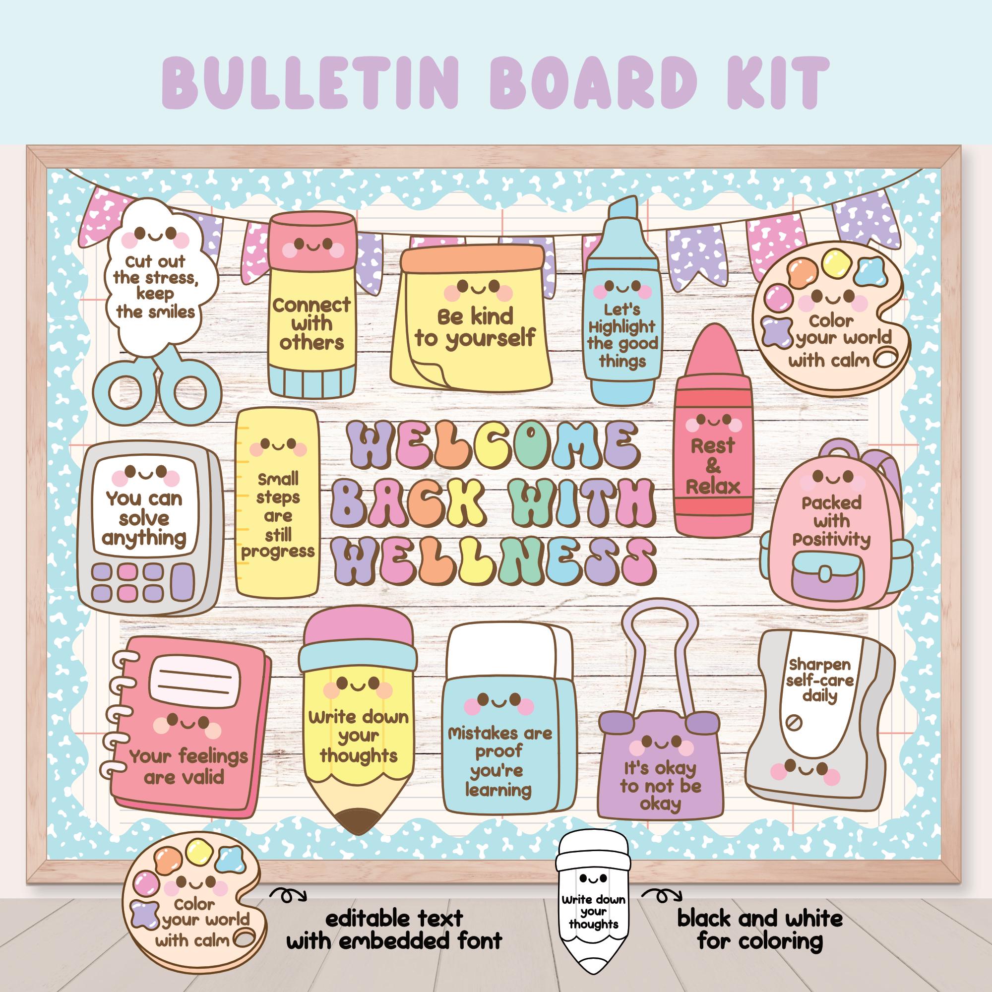 Back to School Mental Health Bulletin Board, August Wellness Door Decor ...