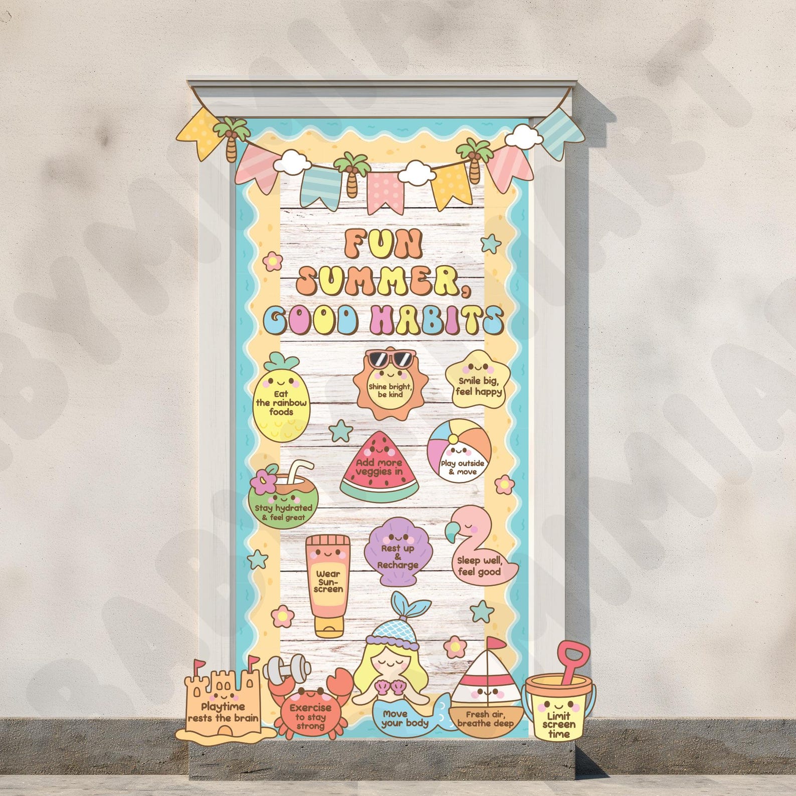 Summer Healthy Habits Bulletin Board, Summer May Classroom Door Decor ...