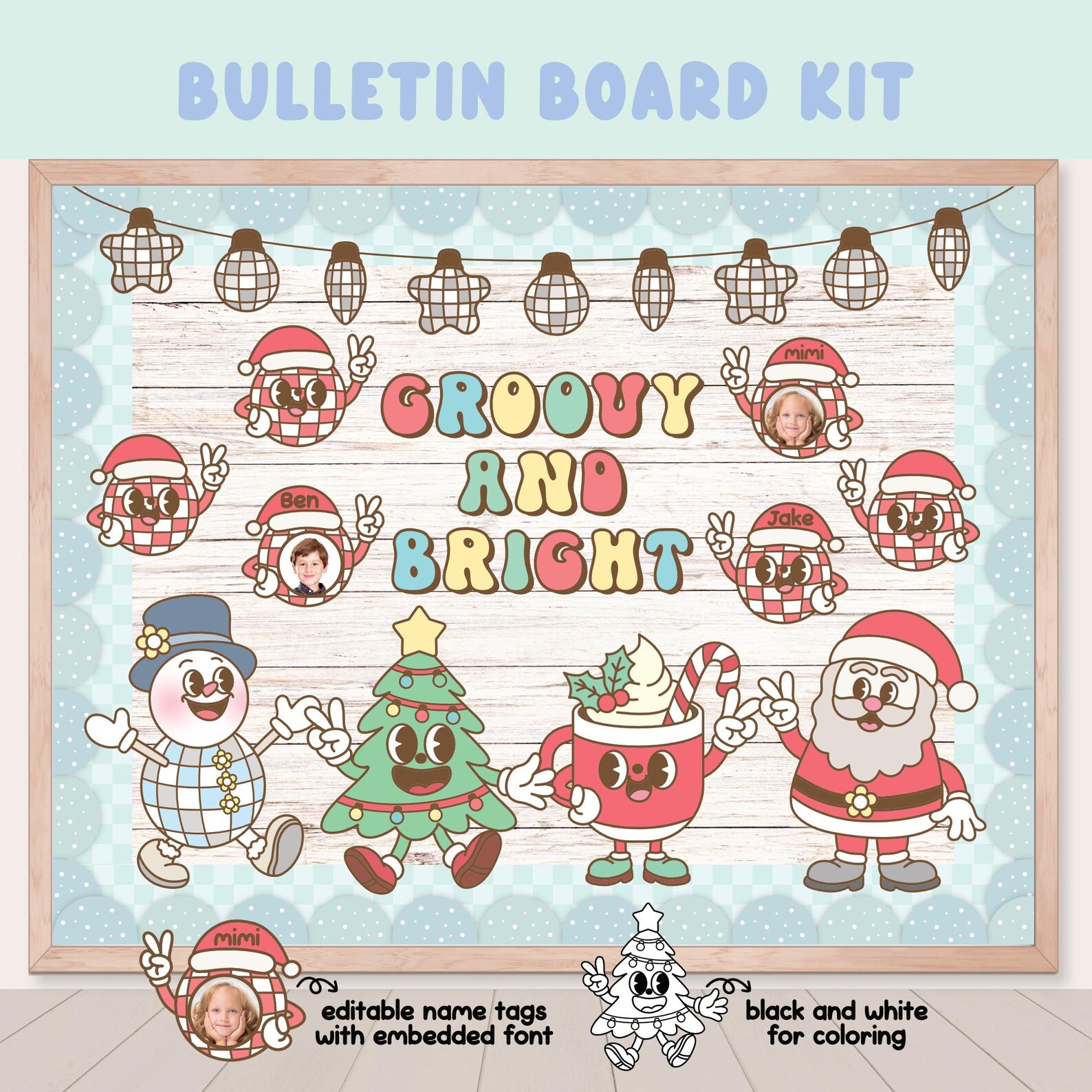 Groovy Retro Christmas Bulletin Board Kit, Groovy and Bright Disco Ball ...