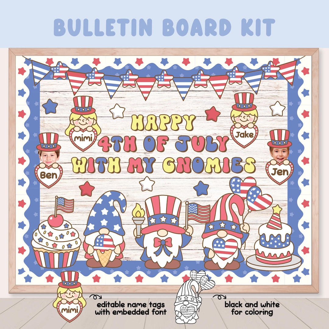 4th of July Gnome Bulletin Board, Summer Door Decor, Patriotic Editable ...