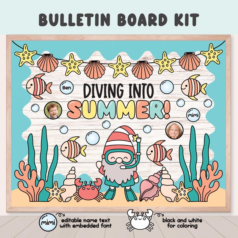 Summer Bulletin Board Kit, Ocean Craft Clipart, Summer Door Decoration ...