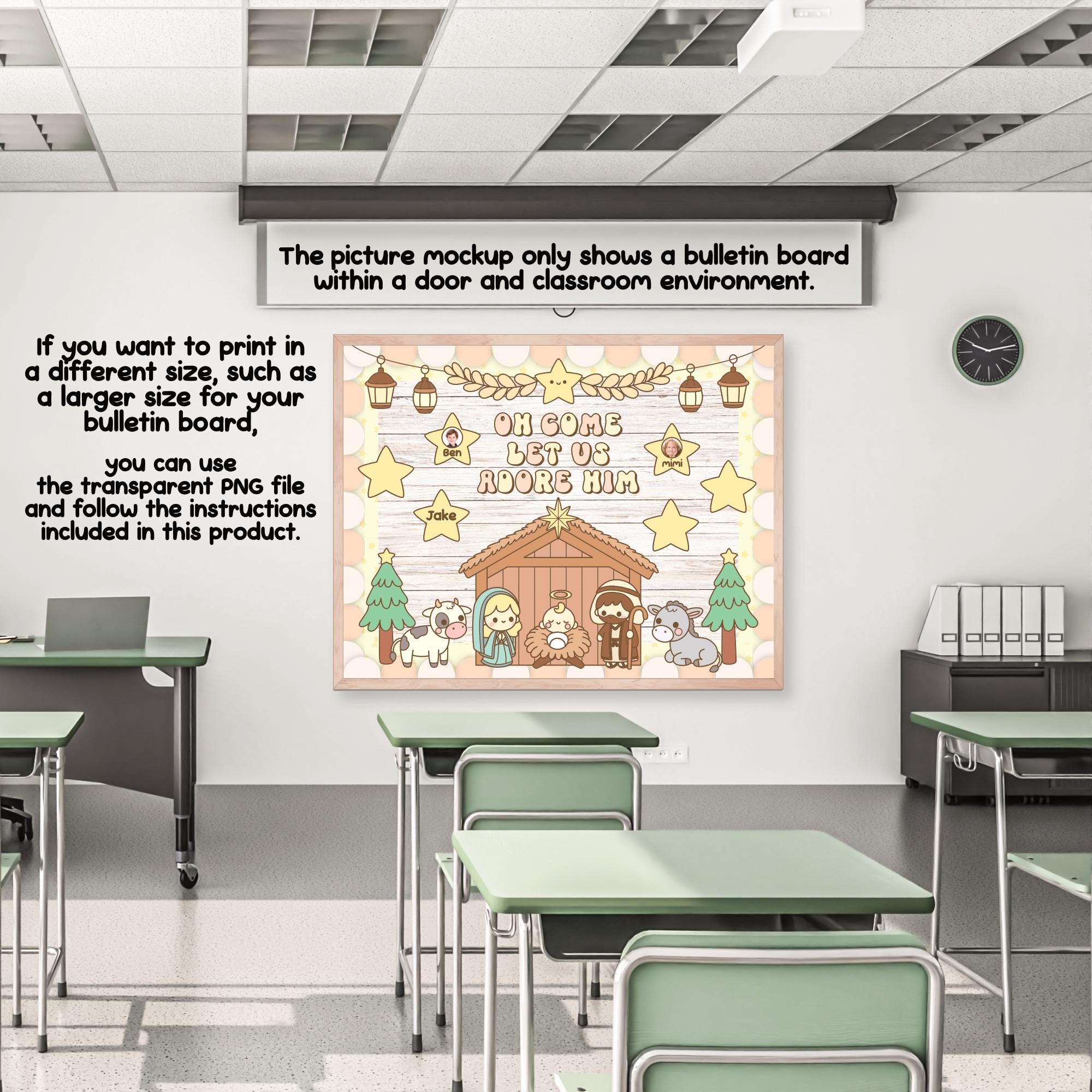 Nativity Bulletin Board, Baby Jesus Scene, Winter Christmas Door Decor ...