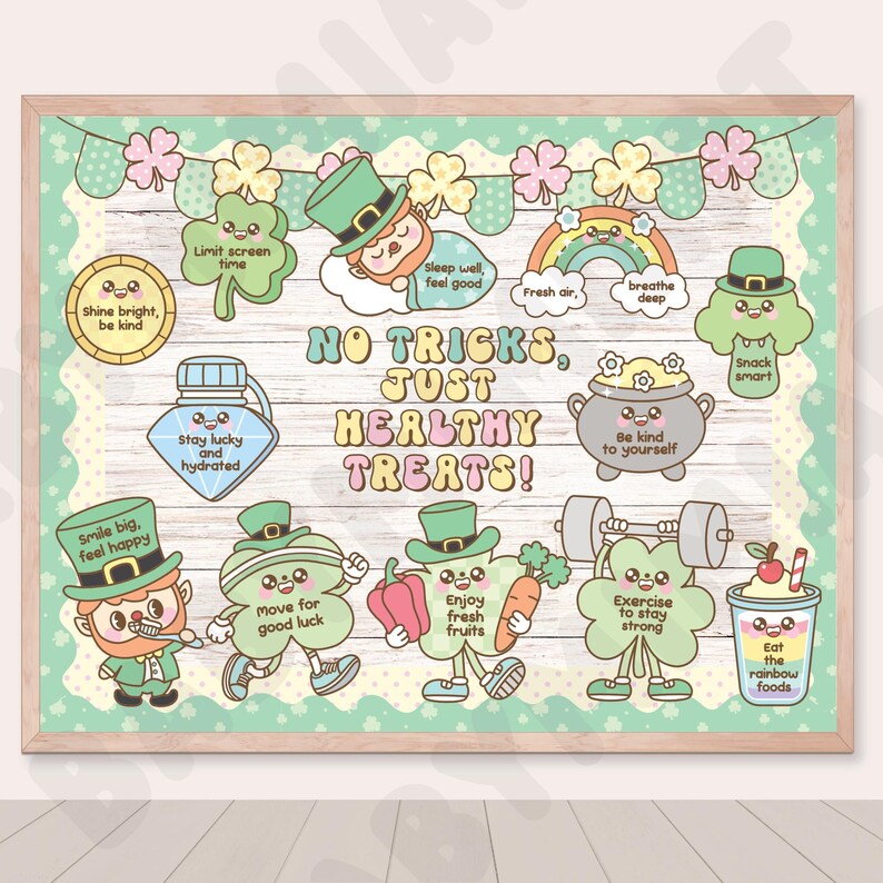 St. Patrick's Day Healthy Habits Bulletin Board, March Door Decor ...