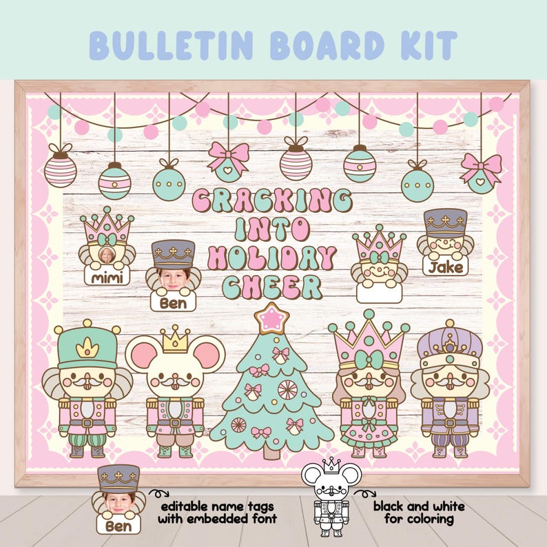 Nutcracker Bulletin Board Kit, Merry and Bright, Pink Mint Christmas ...