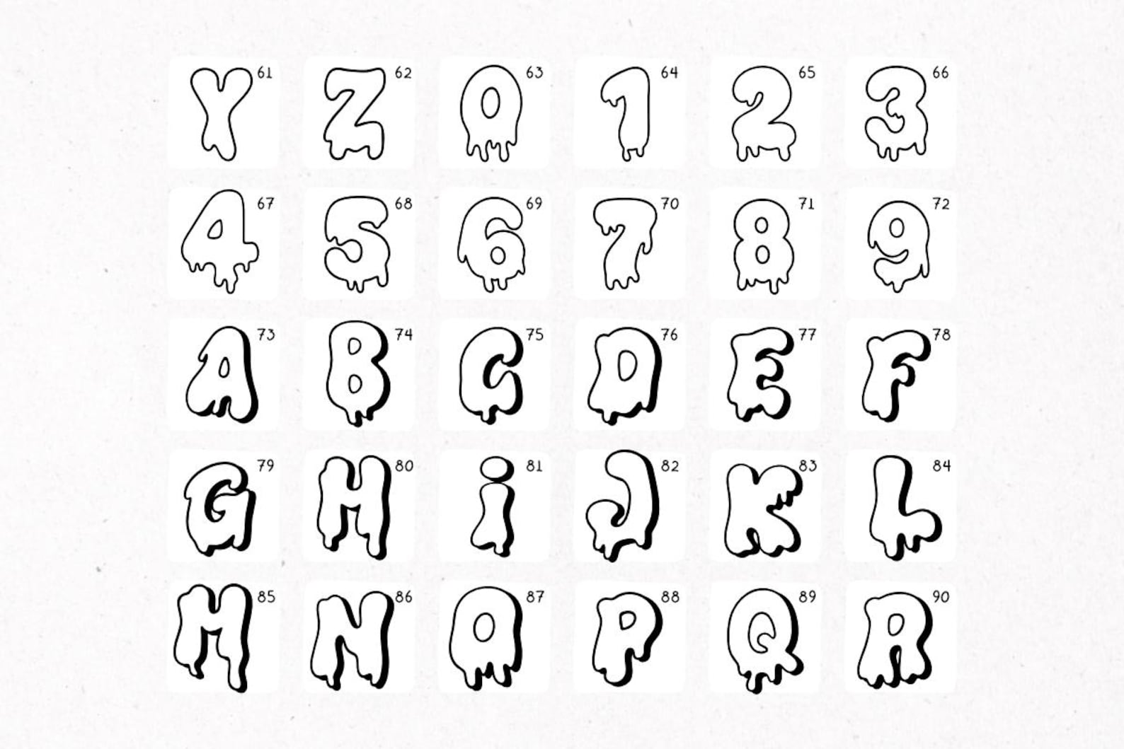 120 Creepy Kawaii Dripping Letter Procreate Stamps, Alphabet Procreate ...