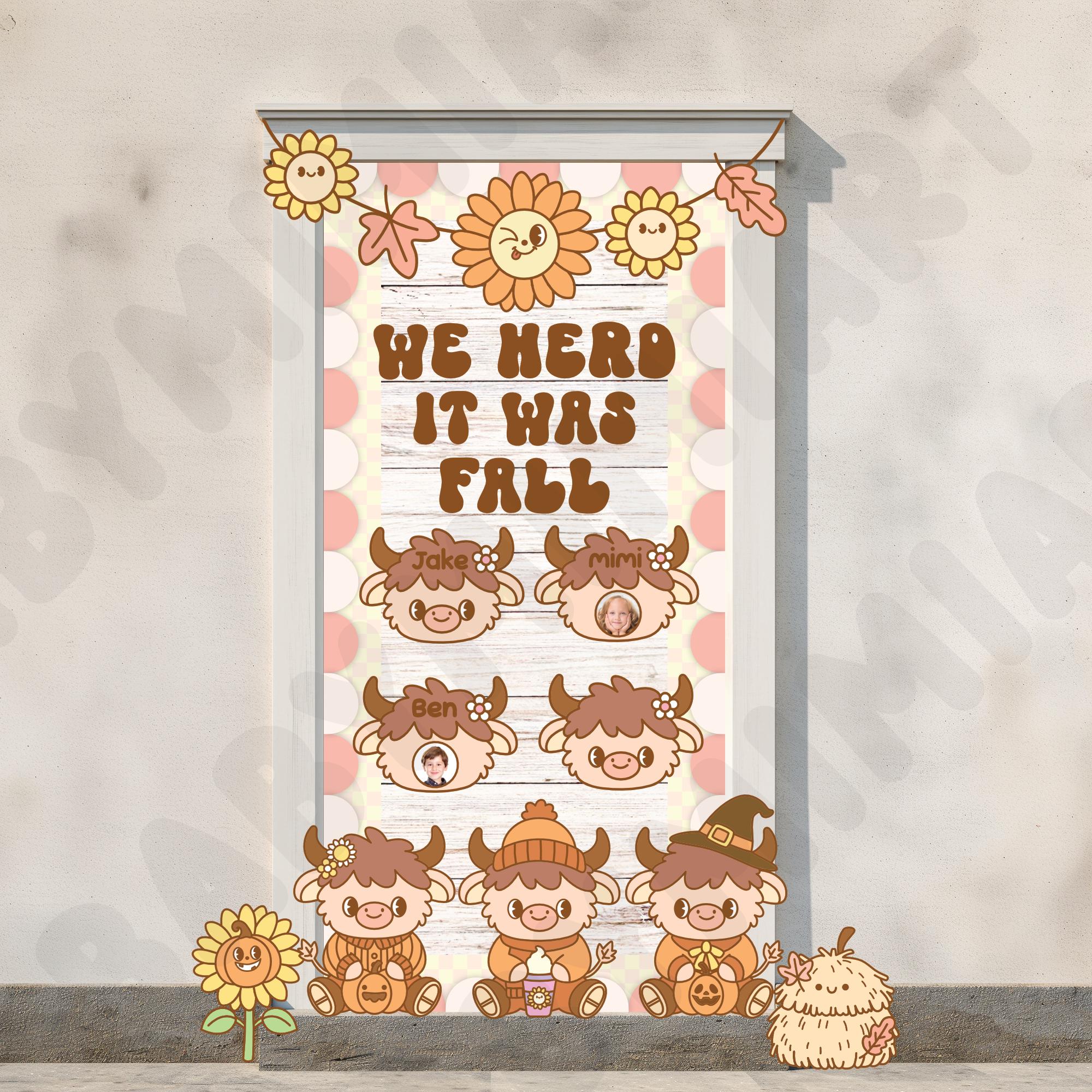 Groovy Retro Fall Autumn Bulletin Board Kit, Retro Highland Cow Clipart ...
