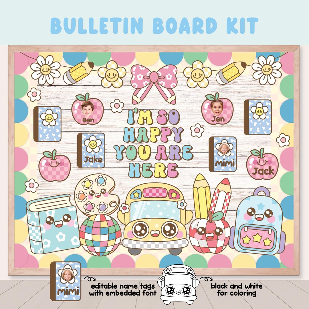 Retro Back to School Bulletin Board Kit: Groovy Door Decor (editable ...